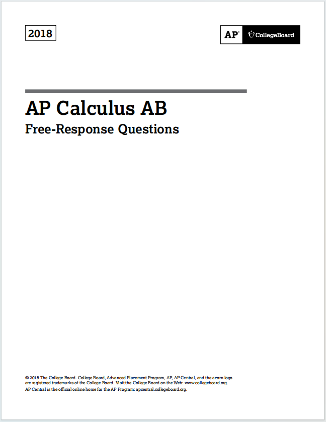 AP微积分2018年真题下载《AP® Calculus AB 2018 Free-Response Questions》
