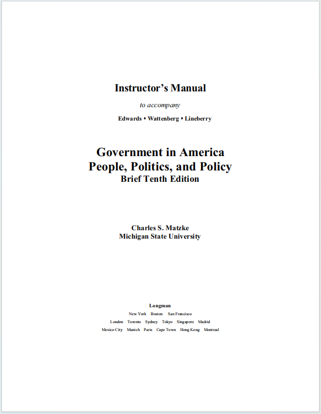 AP美国政府与政治教材下载《Government in America People Politics and Policy》
